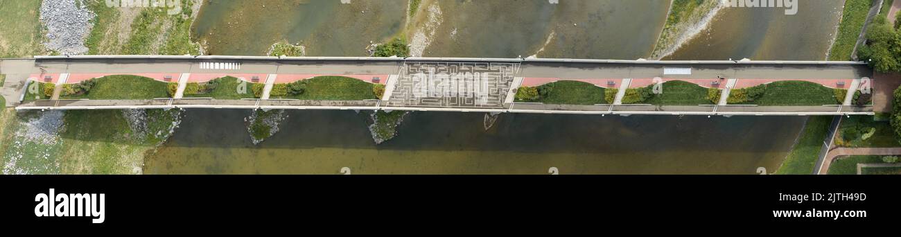 Aerial view of Corning Steuben County, New York downtown, chemung river ...