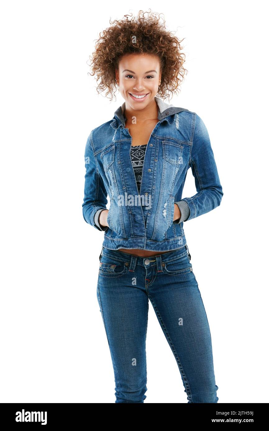 Denim vibes. Studio portrait of a confident young woman dressed in ...