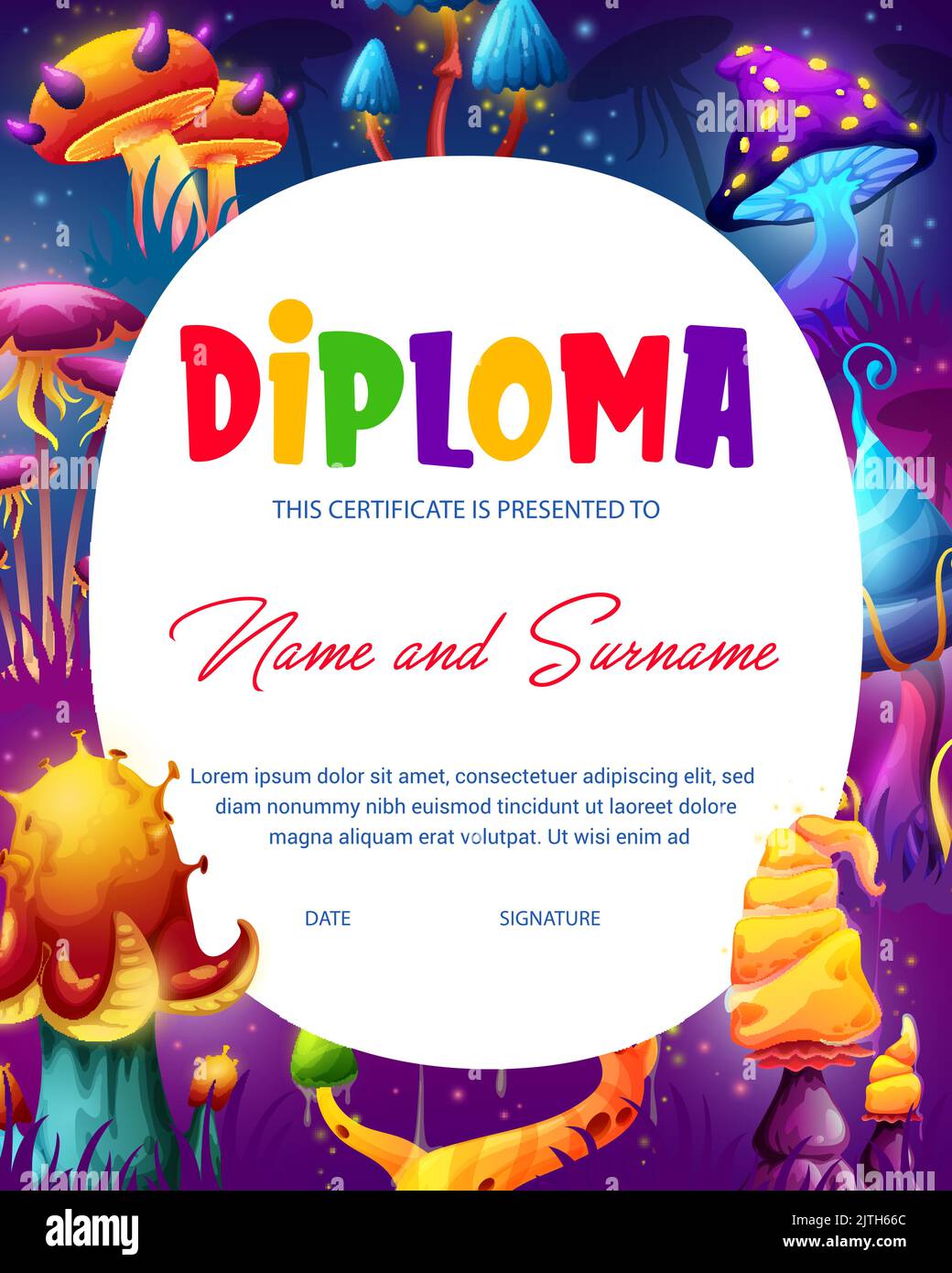 Kids diploma magic fairy mushrooms. Elementary school education ...