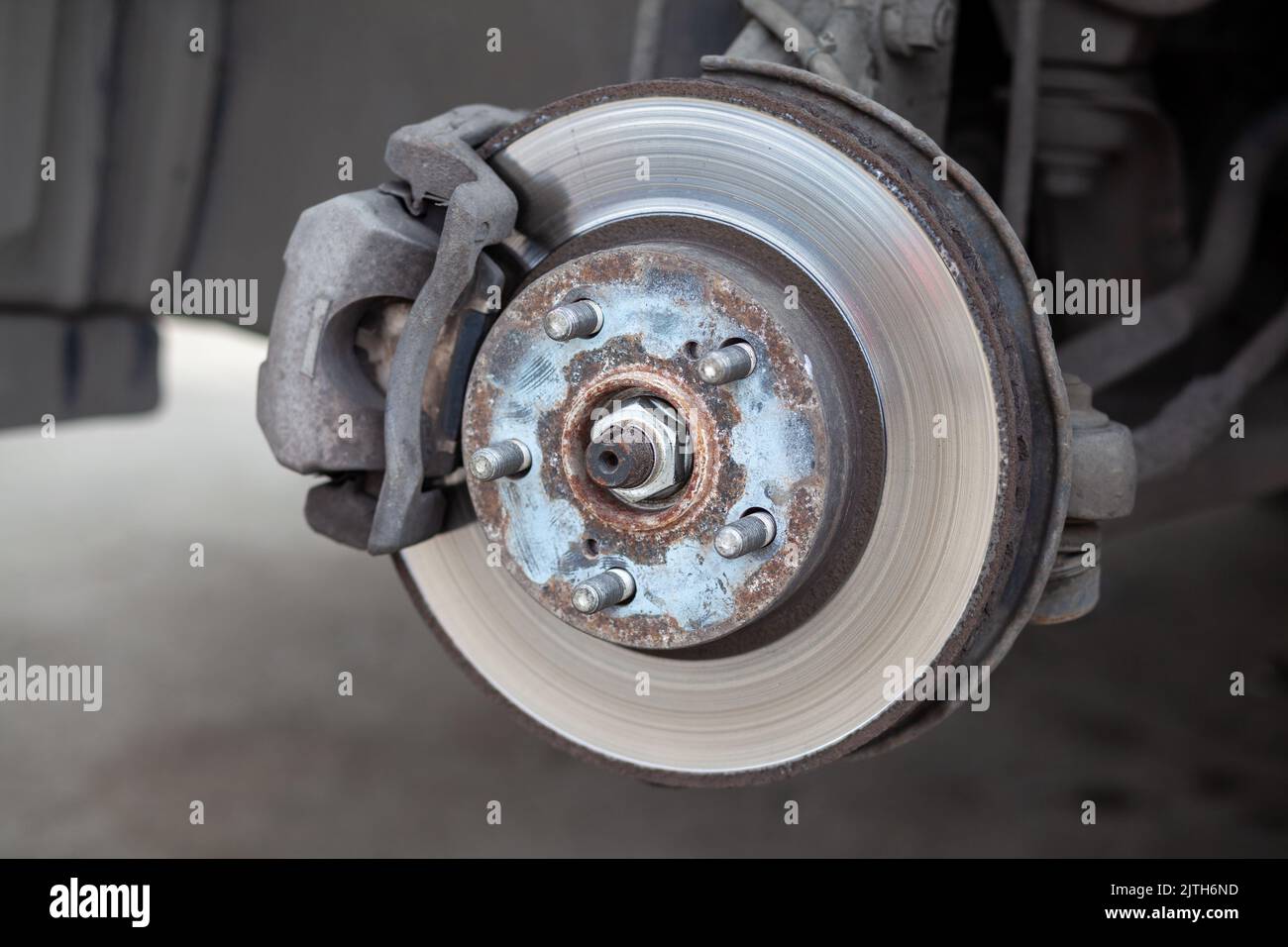 Disc brake of the vehicle for repair, in process of new tire ...