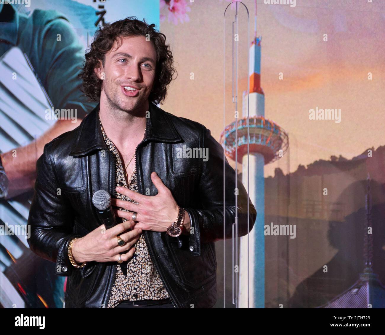 Actor Aaron Taylor-Johnson attends the stage greeting for "Bullet Train ...