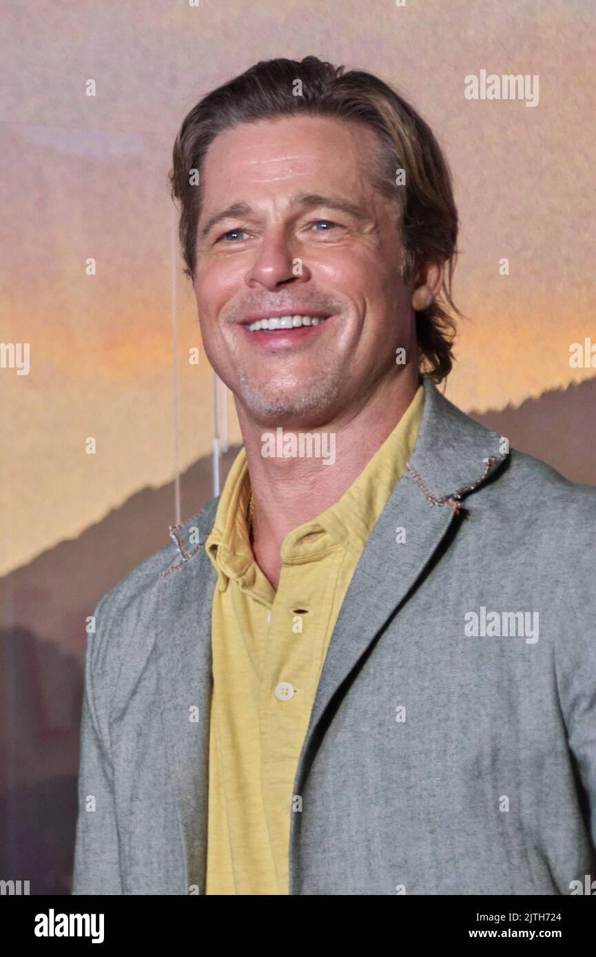 Actor Brad Pitt attends the stage greeting for "Bullet Train" in Kyoto ...