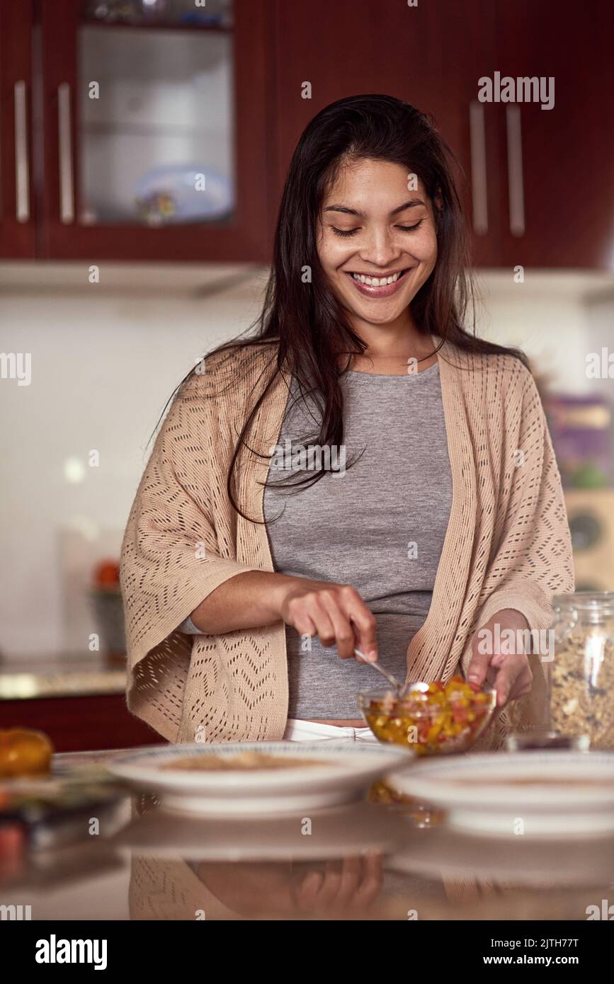 Positive young women preparing hi-res stock photography and images - Alamy