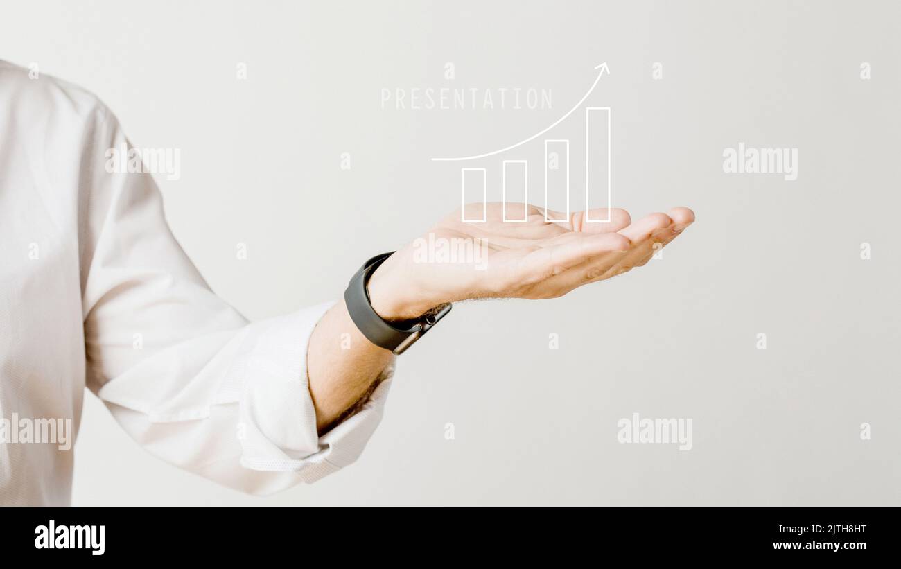 Digital increasing bar graph with businessman hand overlay Stock Photo ...