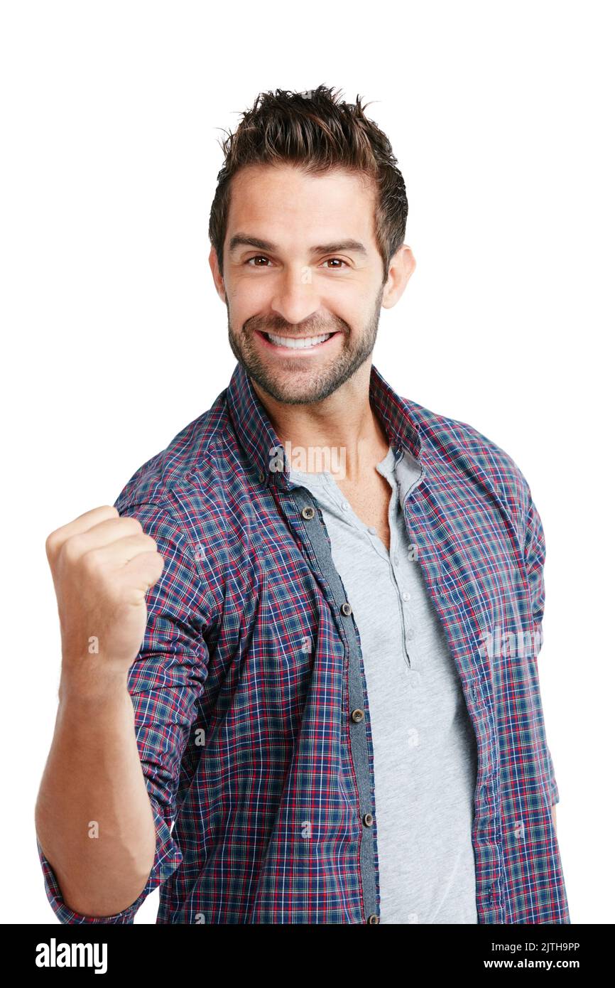 Yes, positivity opens all doors. Studio shot of a young man posing ...