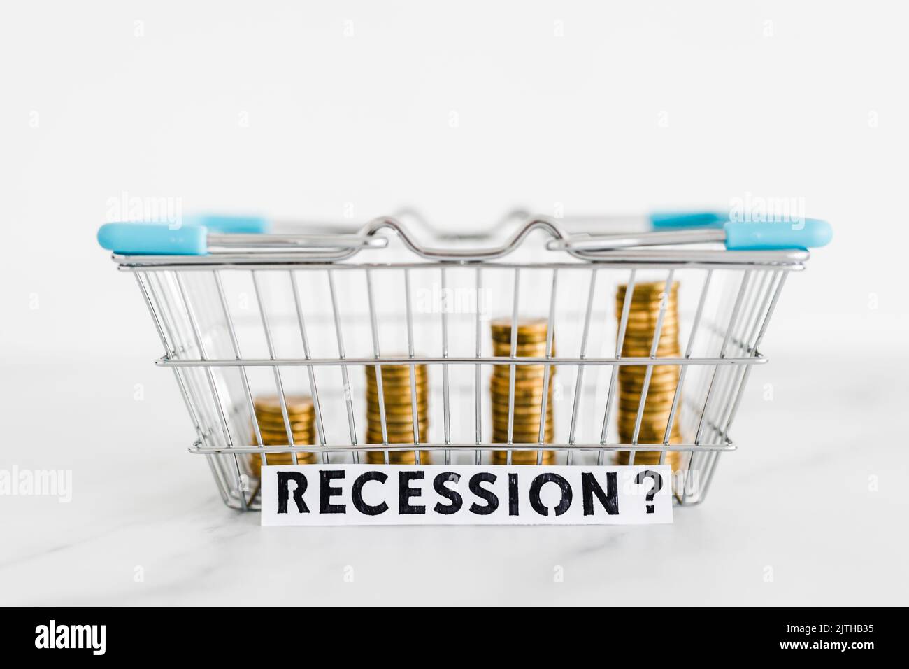 prices going up and rising inflation concept with Recession text in ...