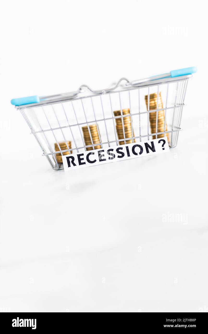 prices going up and rising inflation concept with Recession text in ...