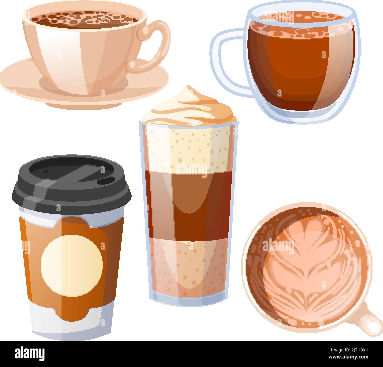 coffee cafe cup set cartoon vector illustration Stock Vector Image ...