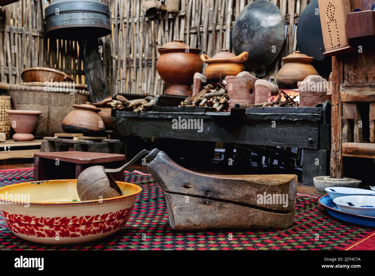 Variety and types of utensils for simple cooking of Asian families in ...