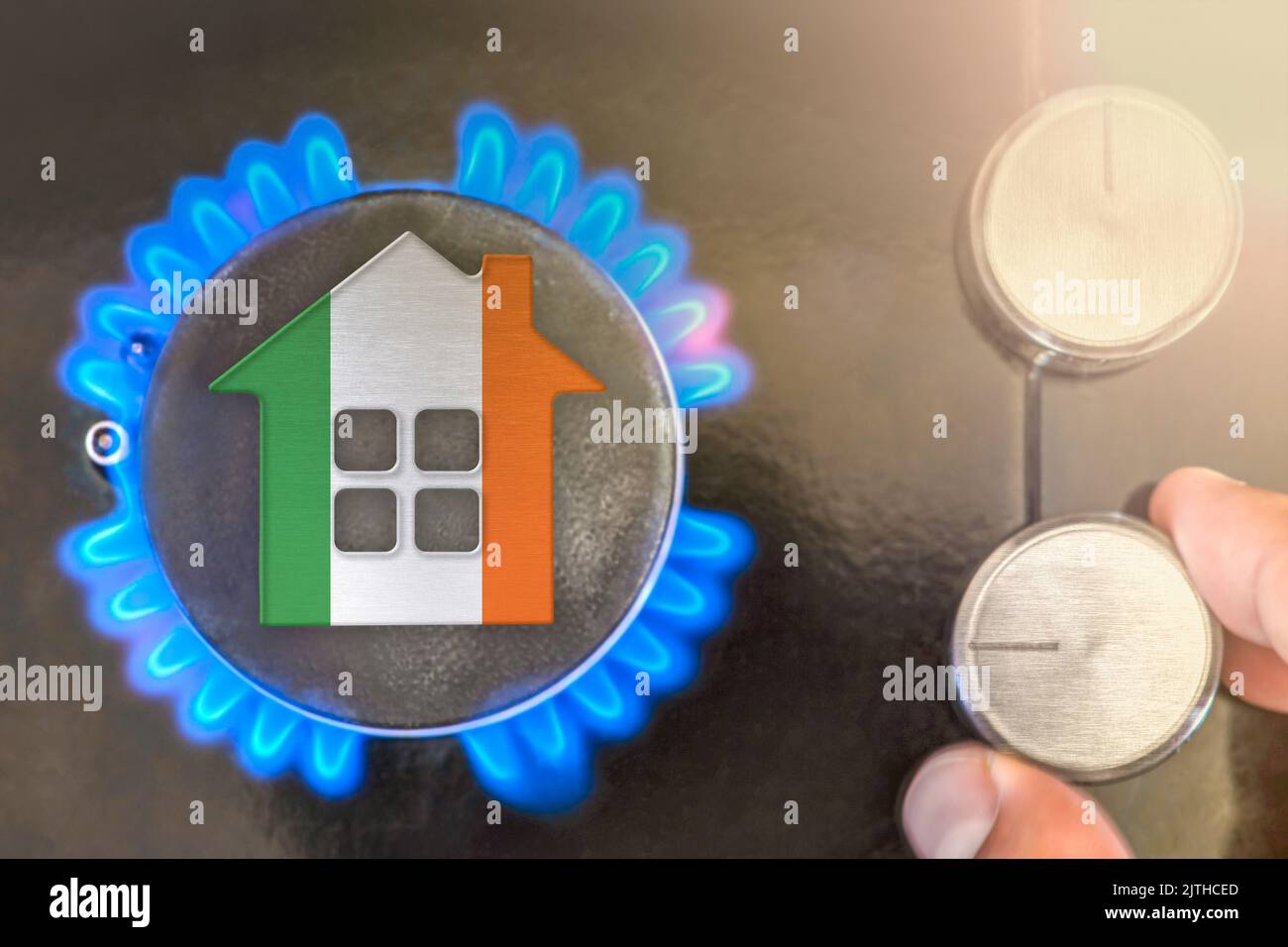 Heating season or gas use in Ireland. Concept, model of a house stands ...