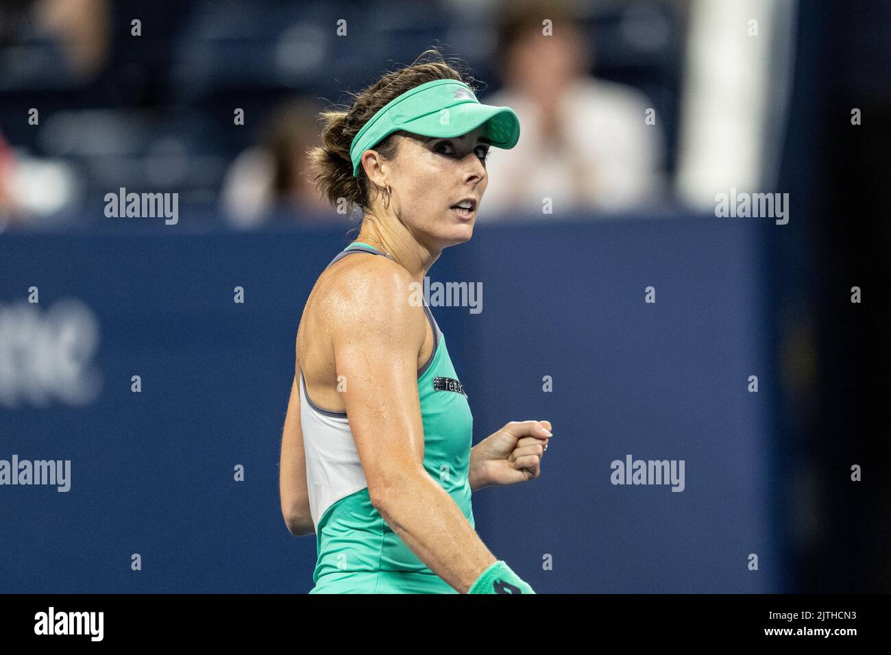 New York, NY - August 30, 2022: Alize Cornet of France reacts during US ...