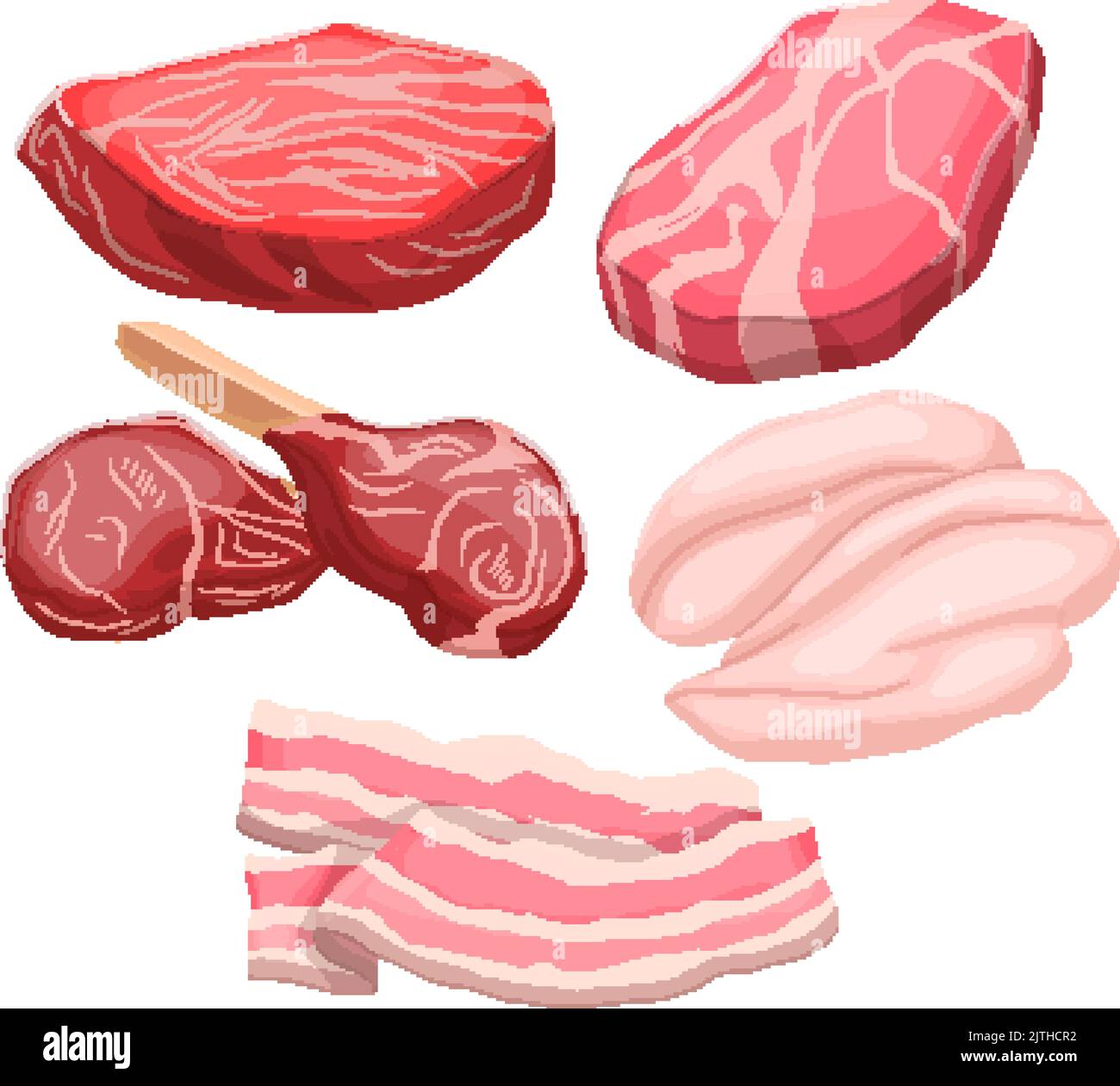 meat beef raw food set cartoon vector illustration Stock Vector Image ...