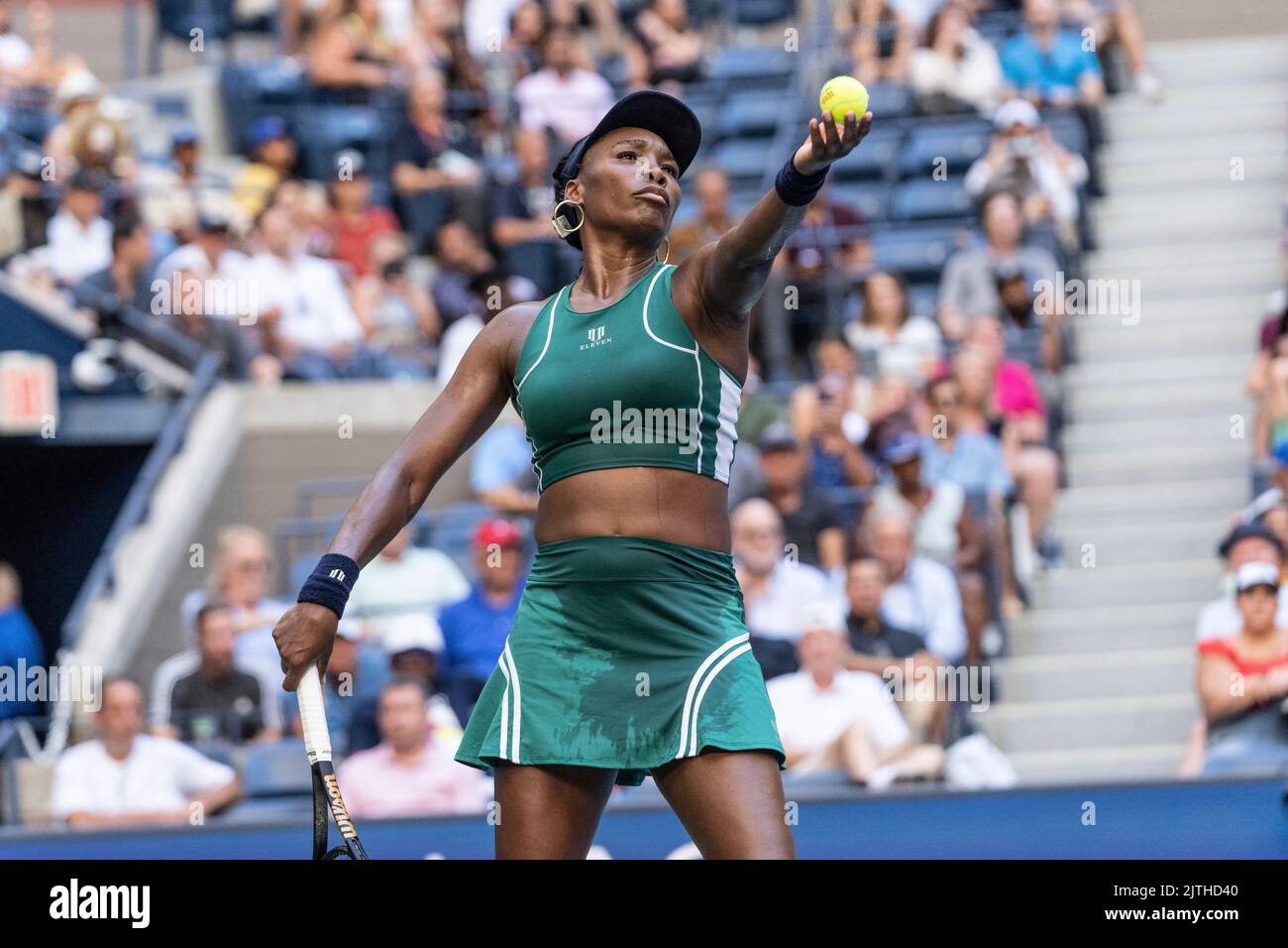 New York, NY - August 30, 2022: Venus Williams of USA serves during US ...
