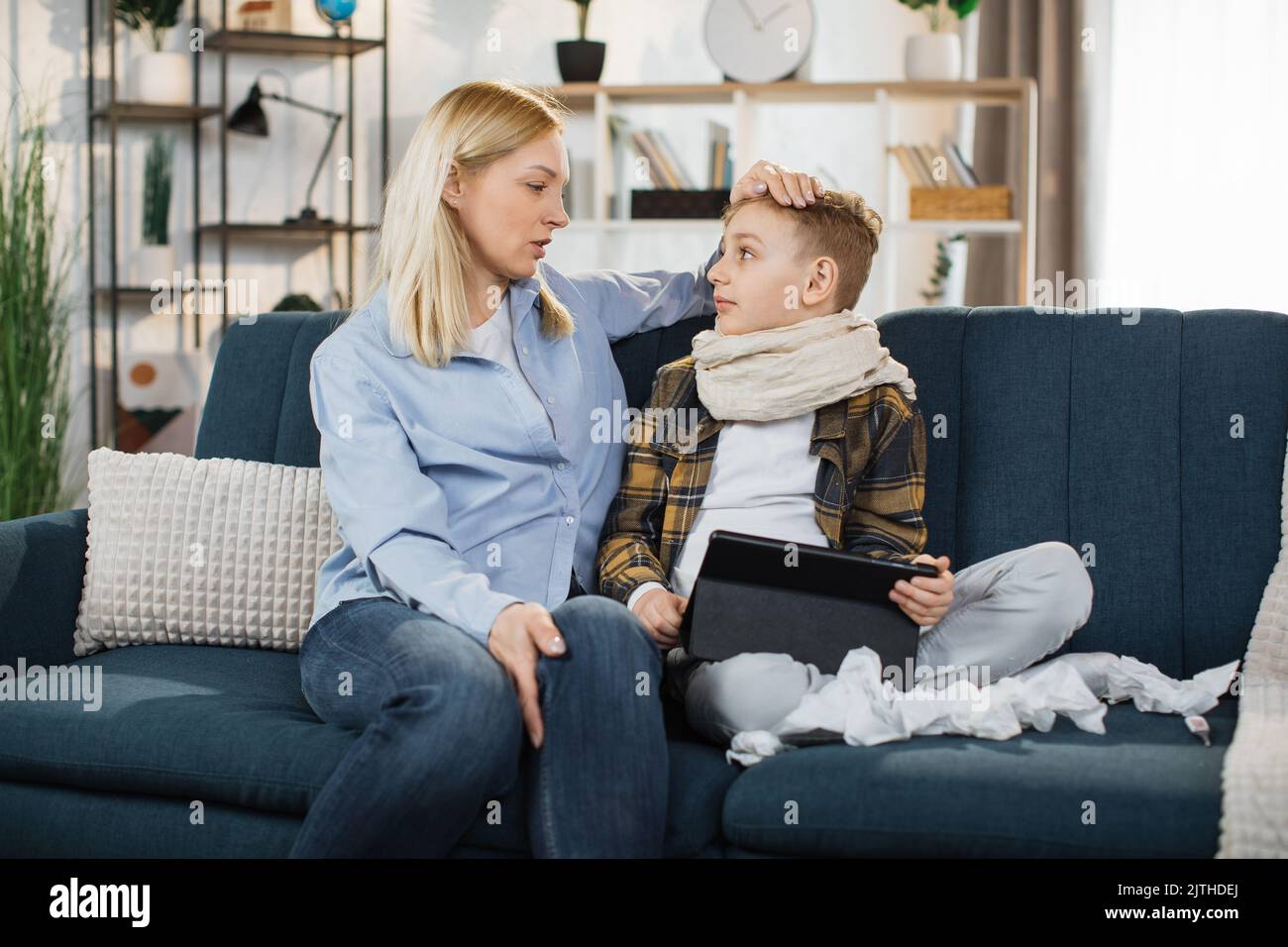 Family support during illness concept. Pleasant middle aged mother ...