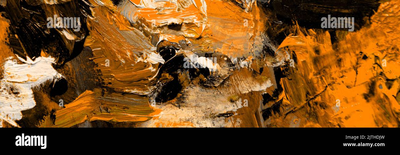 Banner of abstract autumn background. Smeared orange paint on canvas ...