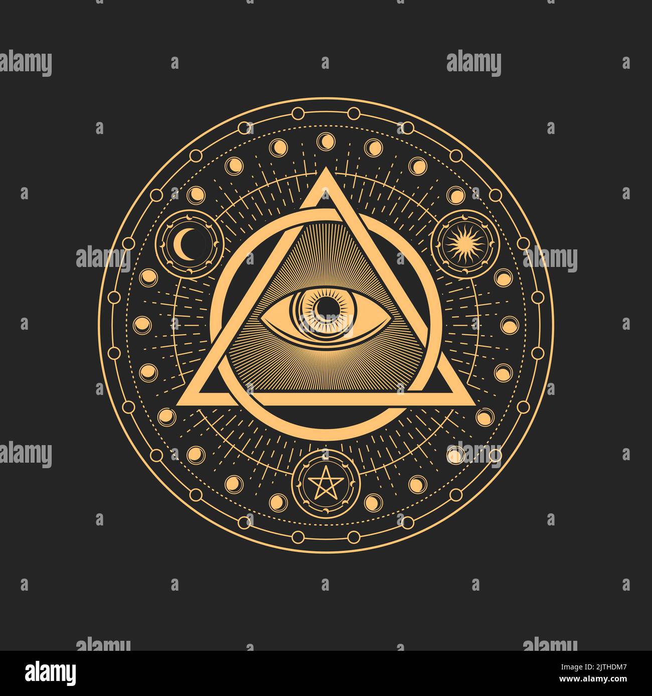 Prediction eye, occult and esoteric tarot magic symbol with pentagram ethnic amulet. Vector ...
