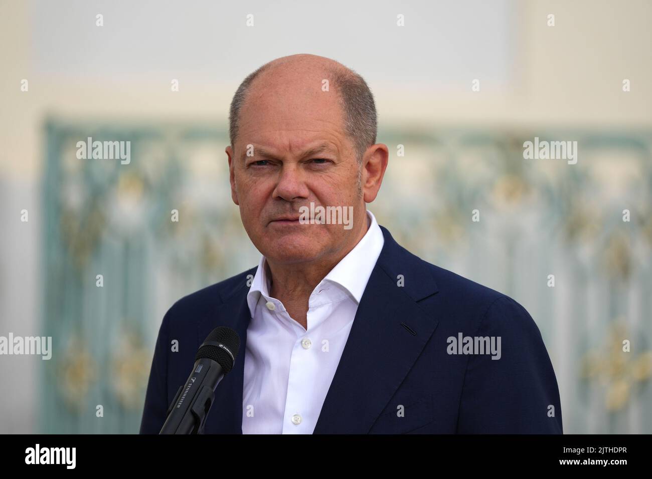 Meseberg, Germany. 30th Aug, 2022. Chancellor Olaf Scholz (SPD), photographed before the start ...