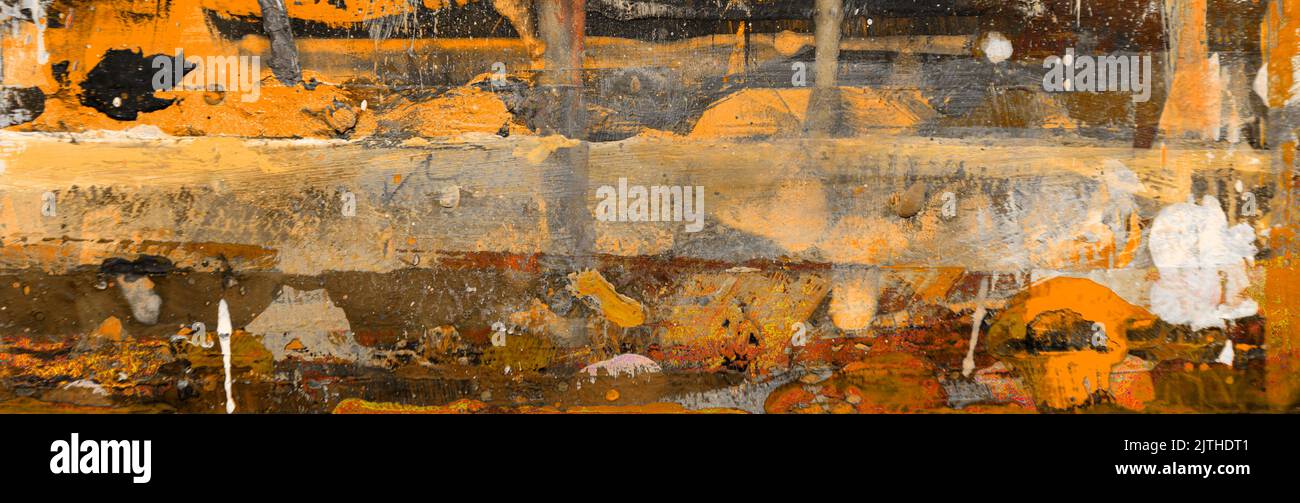 Banner of abstract autumn background. Smeared orange paint on canvas ...