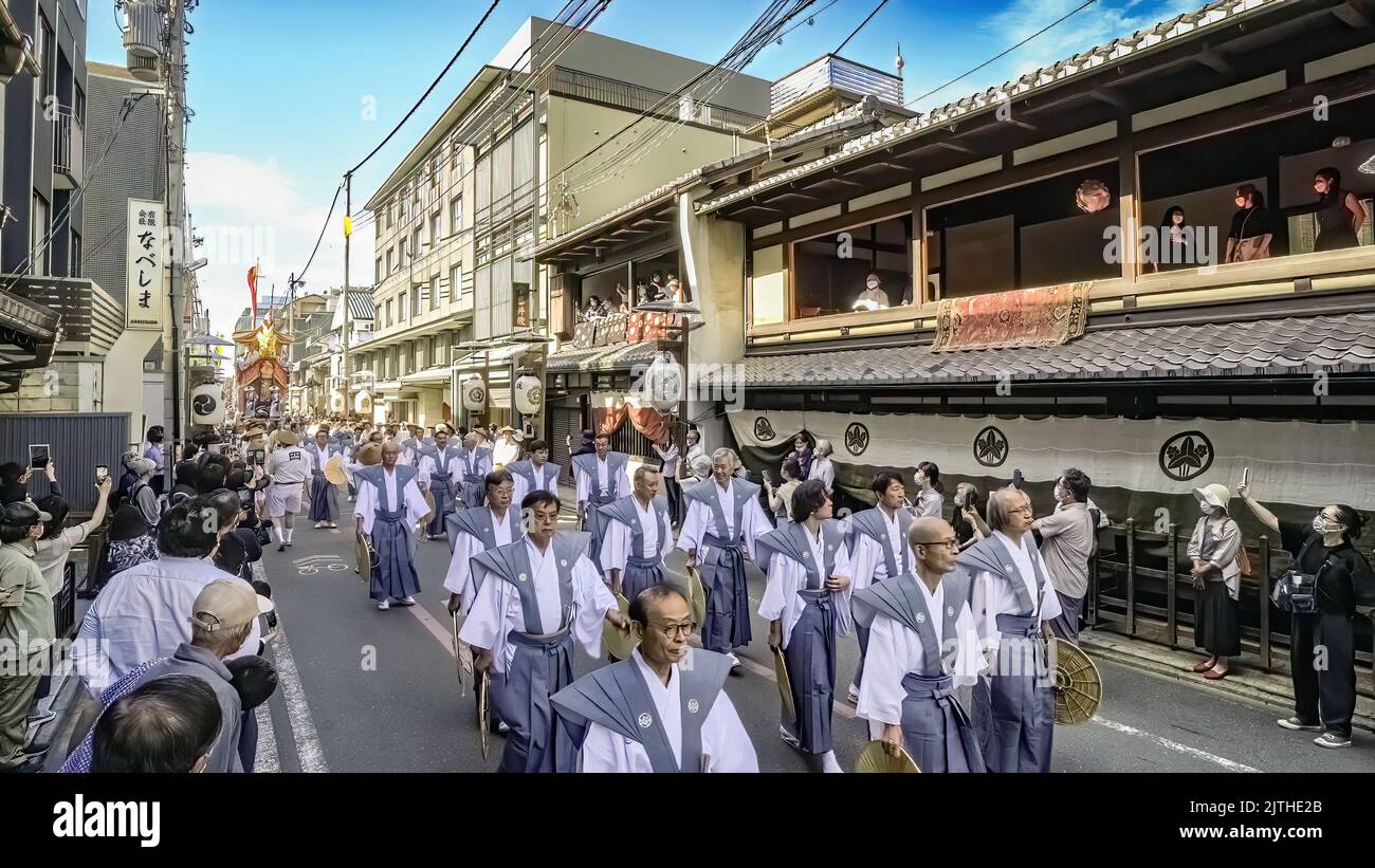Gion Matsuri (Gion Festival), chariot parade, pulling the Ofuneboko ...