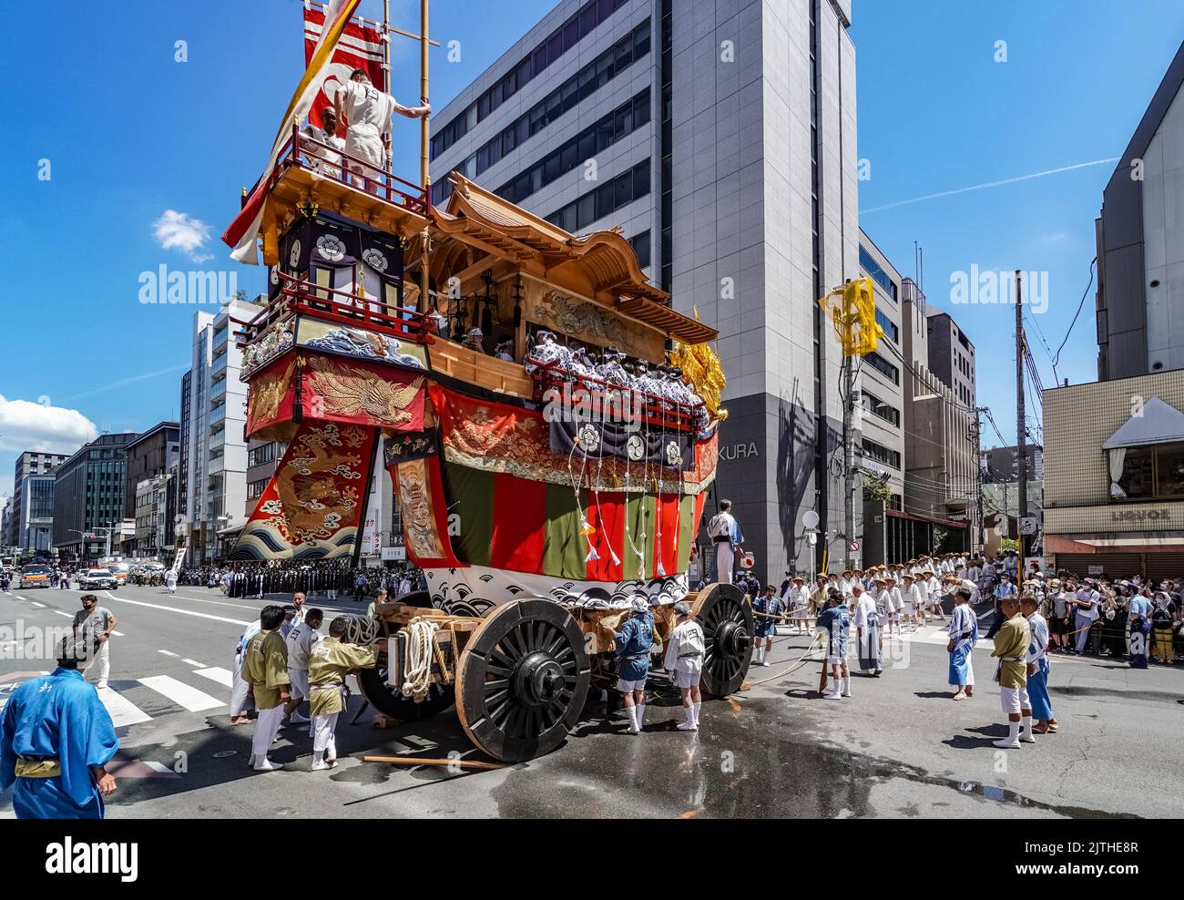 Gion Matsuri (Gion Festival), chariot parade, pulling the Ofuneboko ...