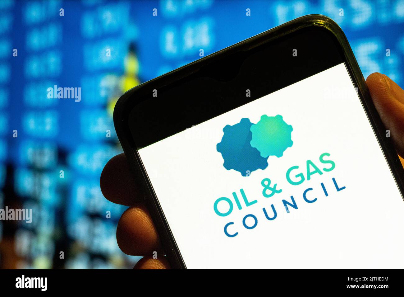 In this photo illustration, the Oil & Gas Council logo is displayed on ...