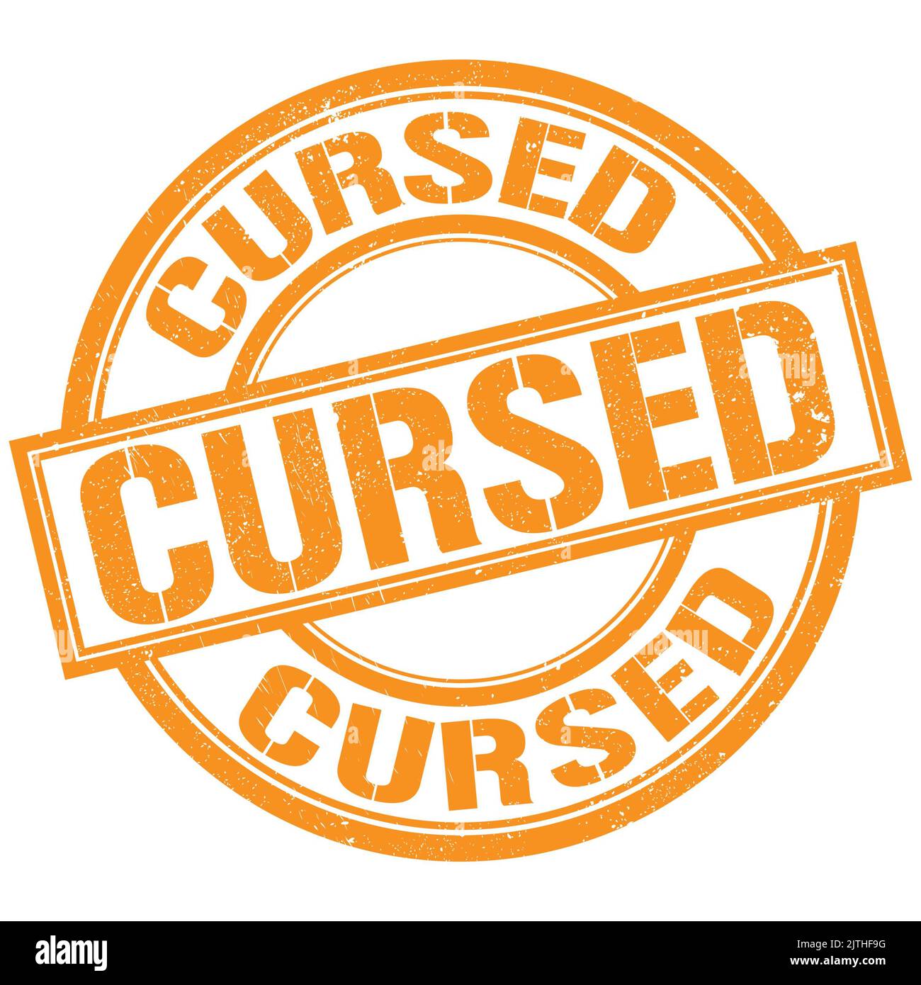 CURSED text written on orange round stamp sign Stock Photo - Alamy