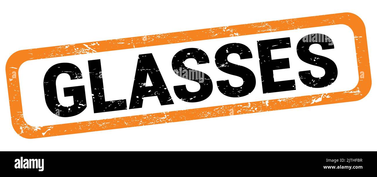 GLASSES text written on orange-black rectangle stamp sign Stock Photo ...