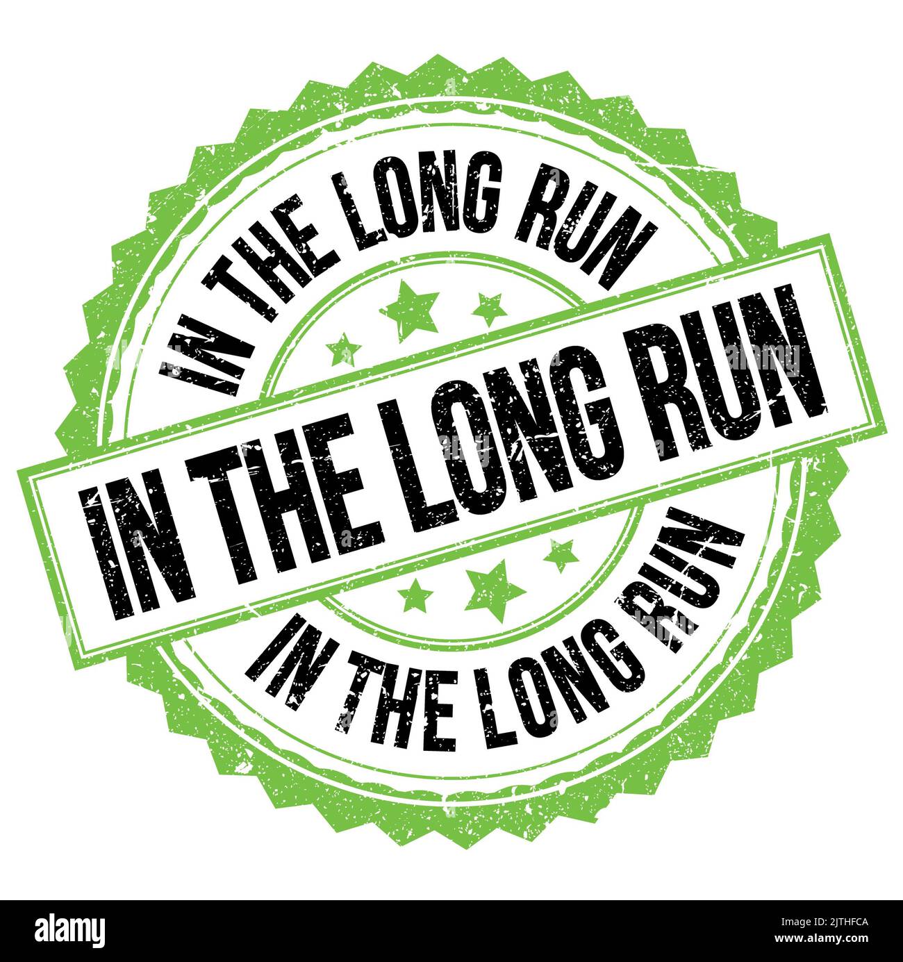 IN THE LONG RUN text written on green-black round stamp sign Stock ...