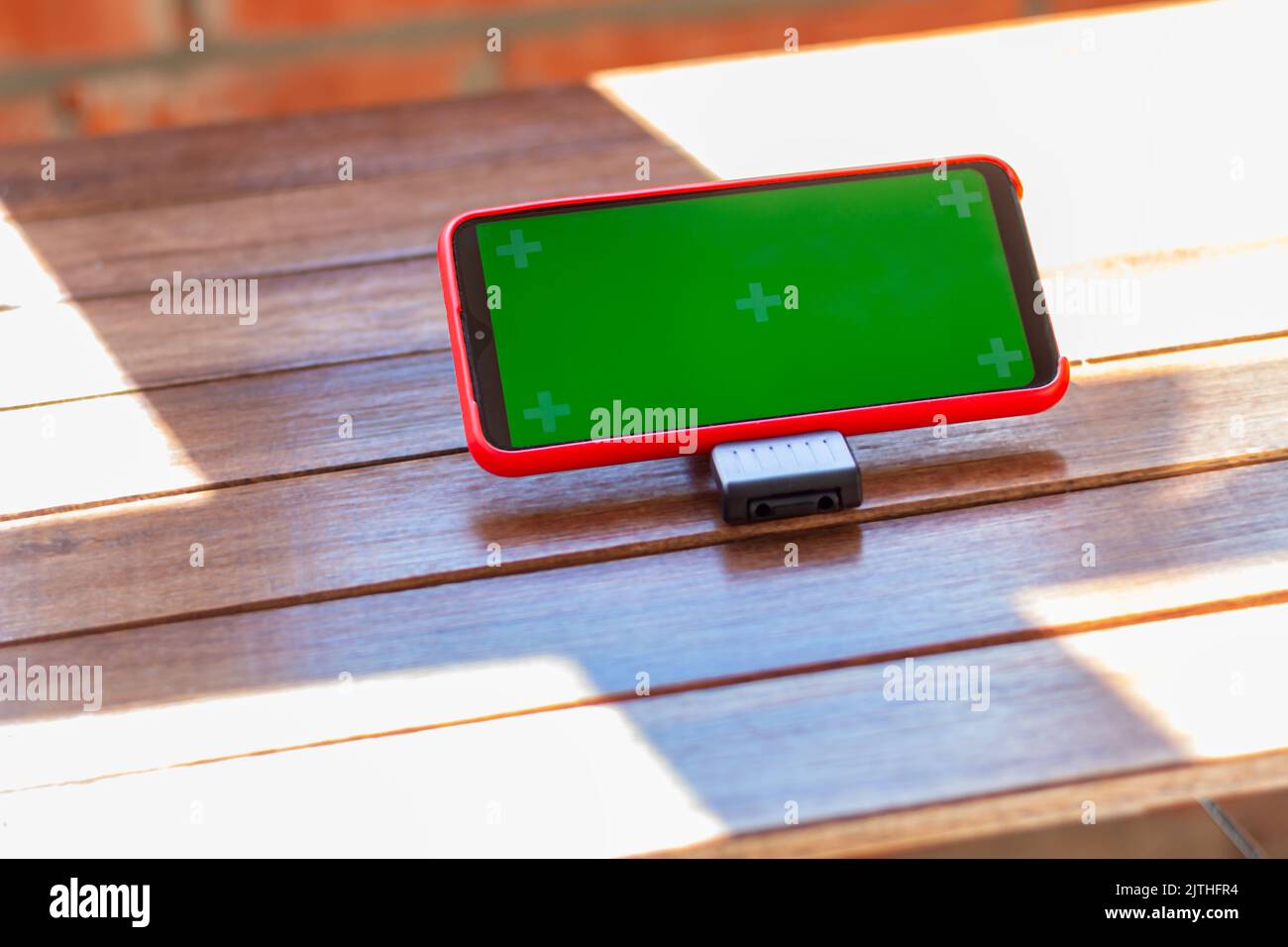 smart phone has blank, green screen display, for mock-ups showing app ...