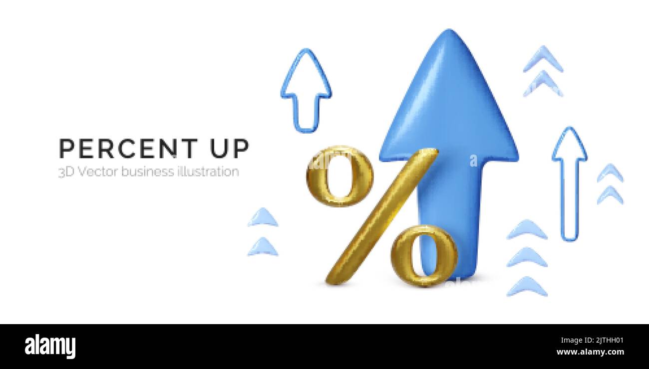 3D Render of Percent Symbol and Arrows Growth Up. Arrow and Interest ...