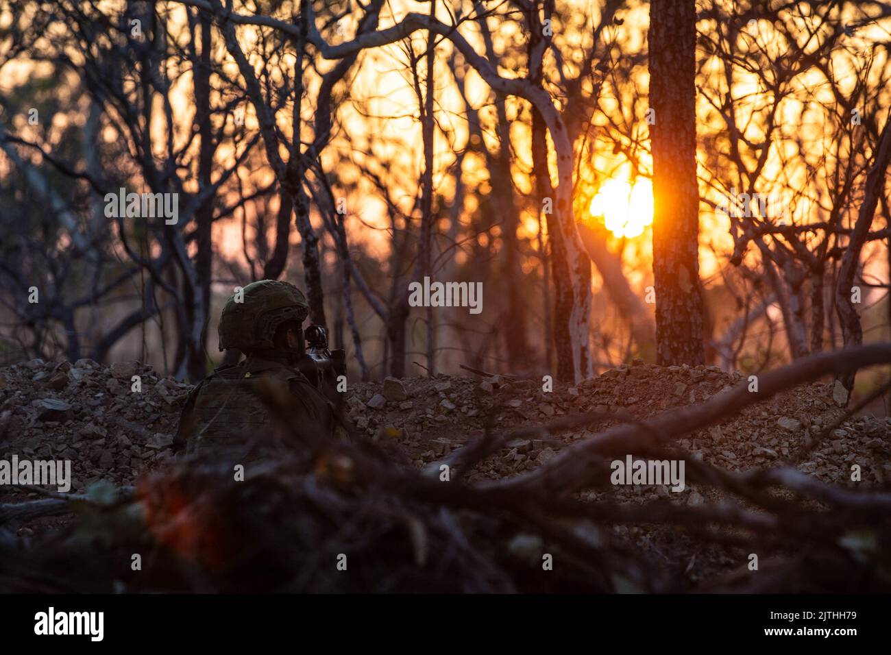 An Australian Army soldier posts security at an observation point ...