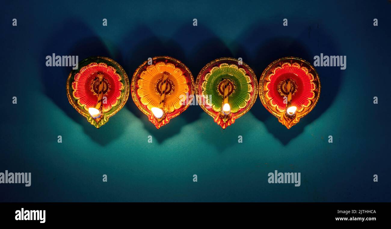 Diwali, Deepavali Hindu Festival of lights celebration. Diya oil lamp ...