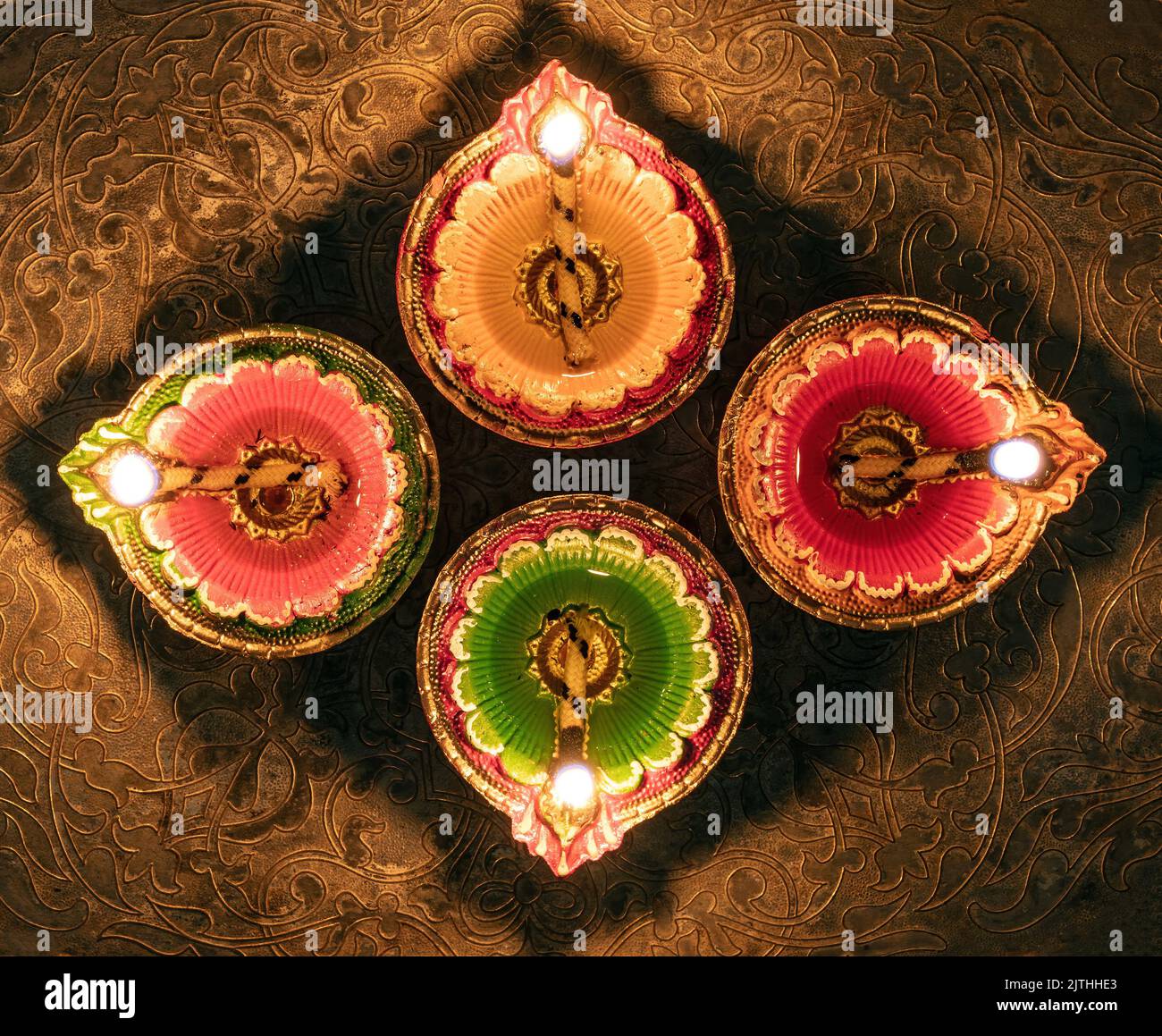 Diwali, Deepavali Hindu Festival of lights celebration. Diya oil lamp ...