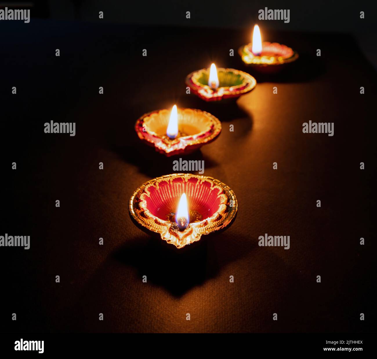 Happy Diwali. Deepavali Hindu festival of lights. Clay diya candle. Oil ...