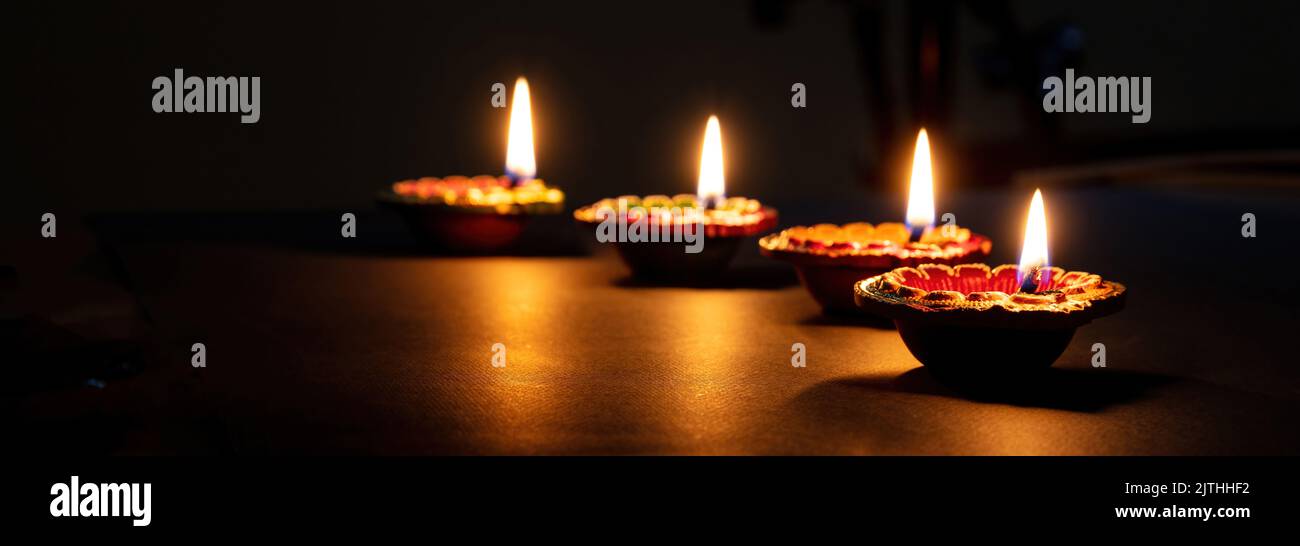 Diwali. Deepavali Hindu festival of lights. Clay diya candle. Oil lamp ...