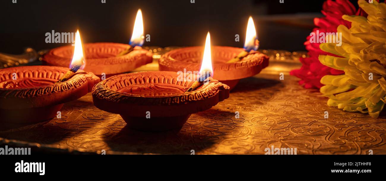 Diwali. Deepavali Hindu festival of lights. Clay diya candle. Oil lamp ...