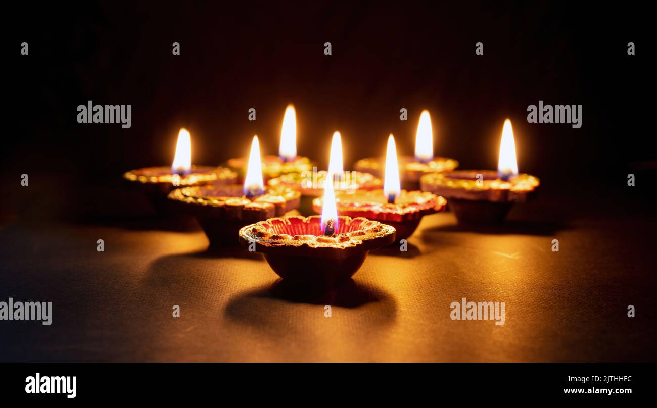Happy Diwali. Deepavali Hindu festival of lights celebration. Clay diya ...