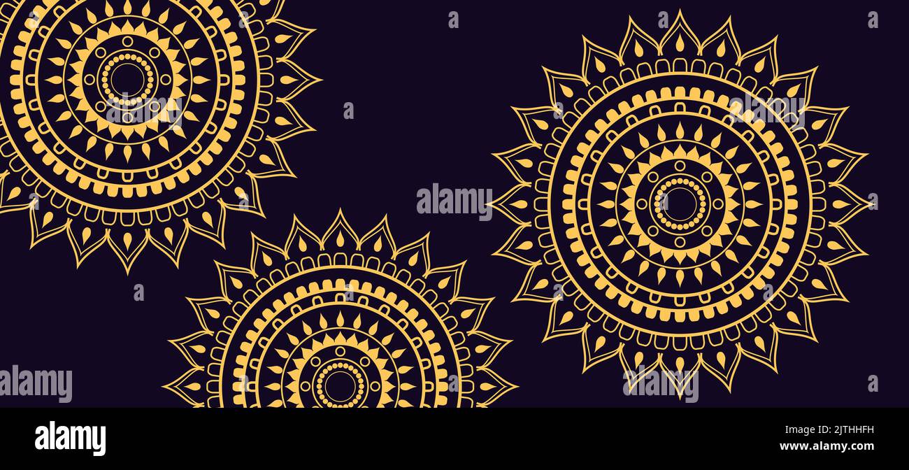 Mandala Gold Indian Pattern On Black Background Ethnic Ornamental