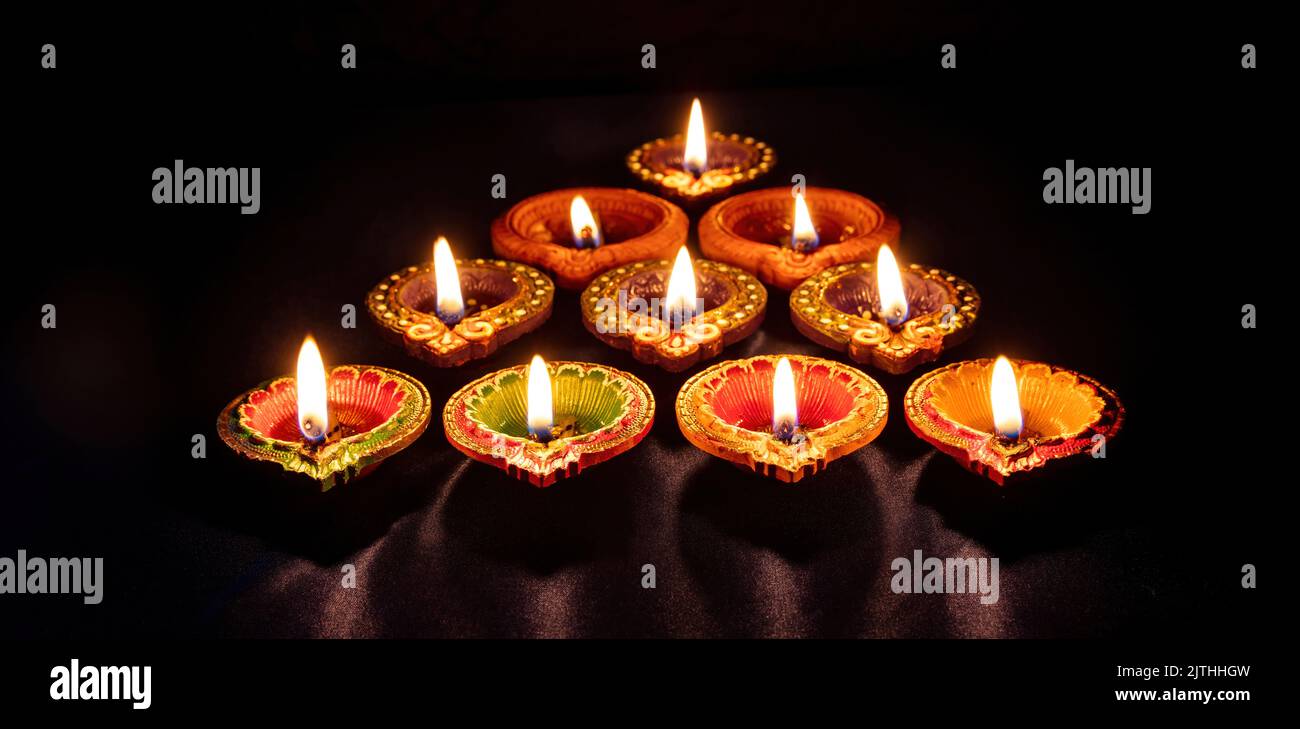 Diwali. Deepavali Hindu festival of lights. Clay diya candle. Oil lamp ...