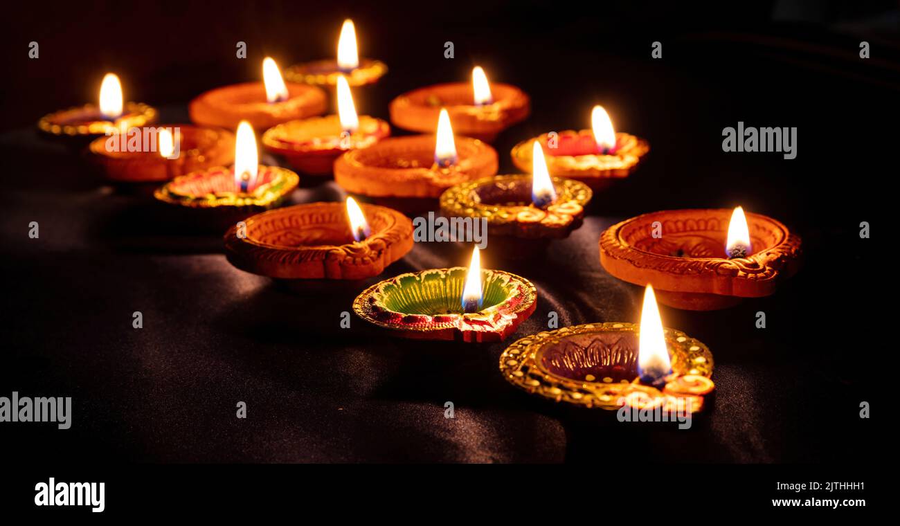 Diwali. Deepavali Hindu festival of lights. Clay diya candle. Oil lamp ...