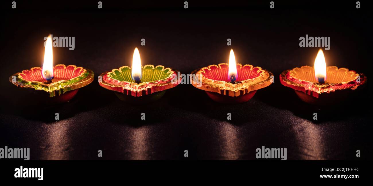 Diwali. Deepavali Hindu festival of lights. Clay diya candle. Oil lamp ...