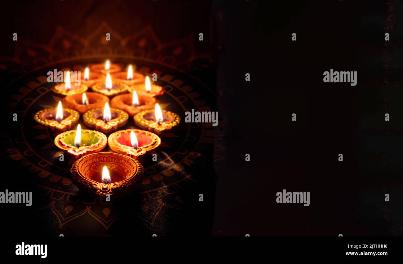 Diwali. Deepavali Hindu festival of lights. Clay diya candle. Oil lamp ...