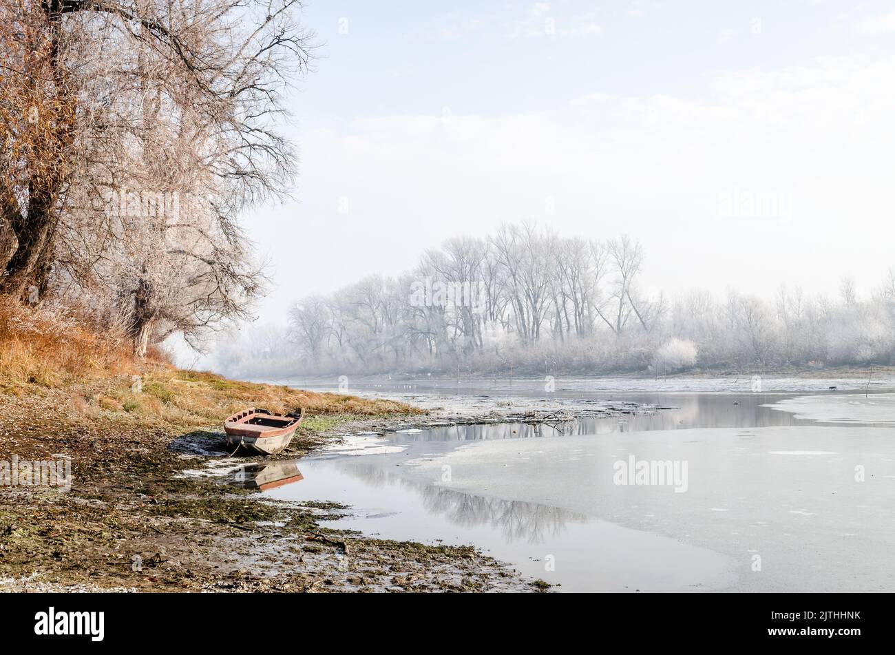 Danube Island Sodros near Novi Sad, Serbia. Landscape with snow covered ...