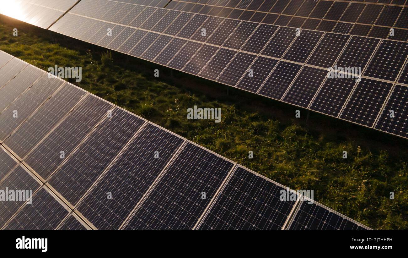 Close up of solar panels, alternative source of energy, sunlight power ...