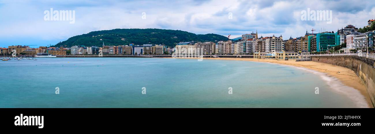 Panorama of La Concha bay and beach in San Sebastian Donostia with the ...