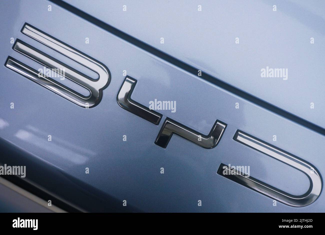 HANGZHOU, CHINA - AUGUST 31, 2022 - A BYD Logo is seen inside a BYD ...