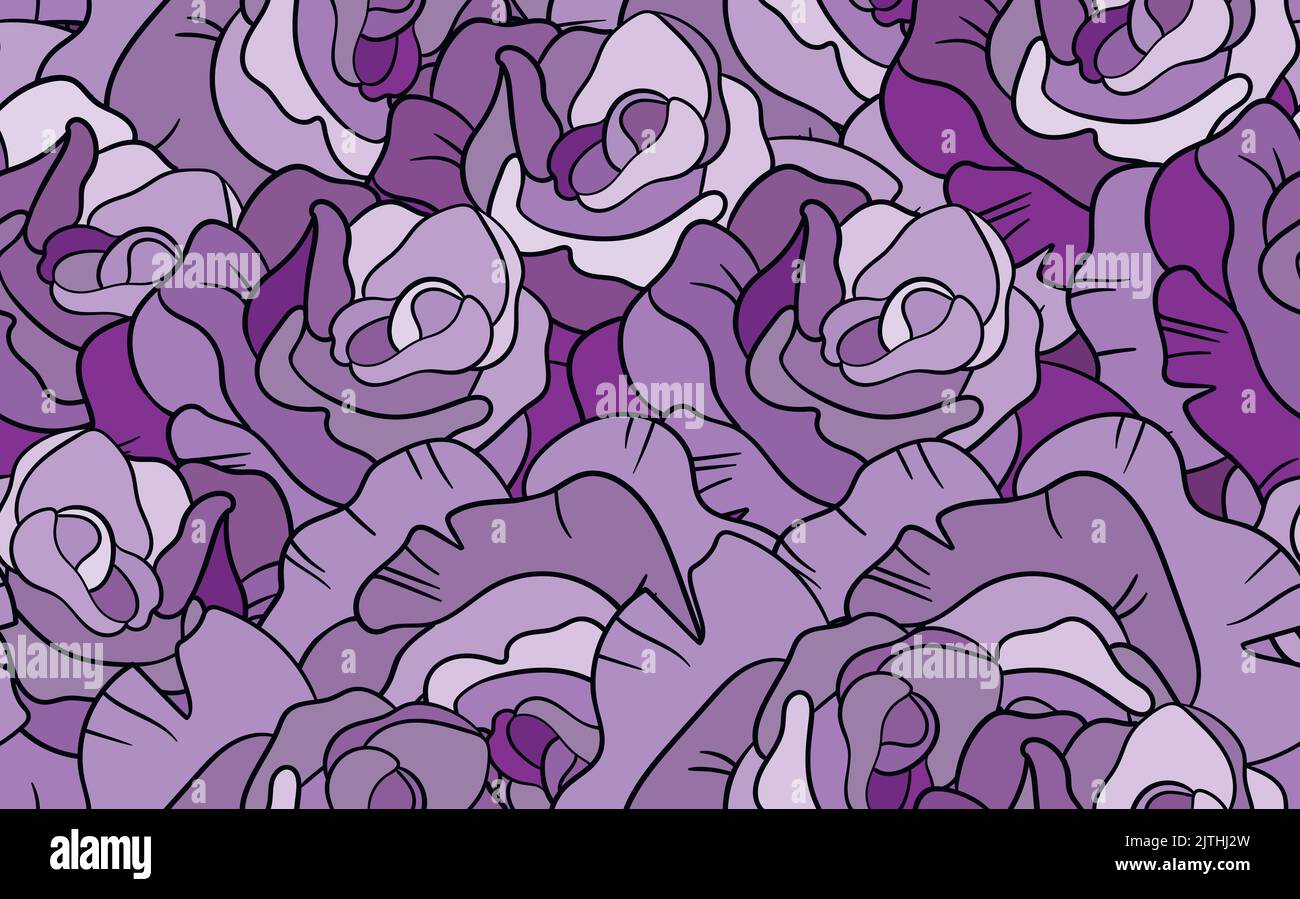 Spring colorful vector illustration with purple roses. Cartoon style ...
