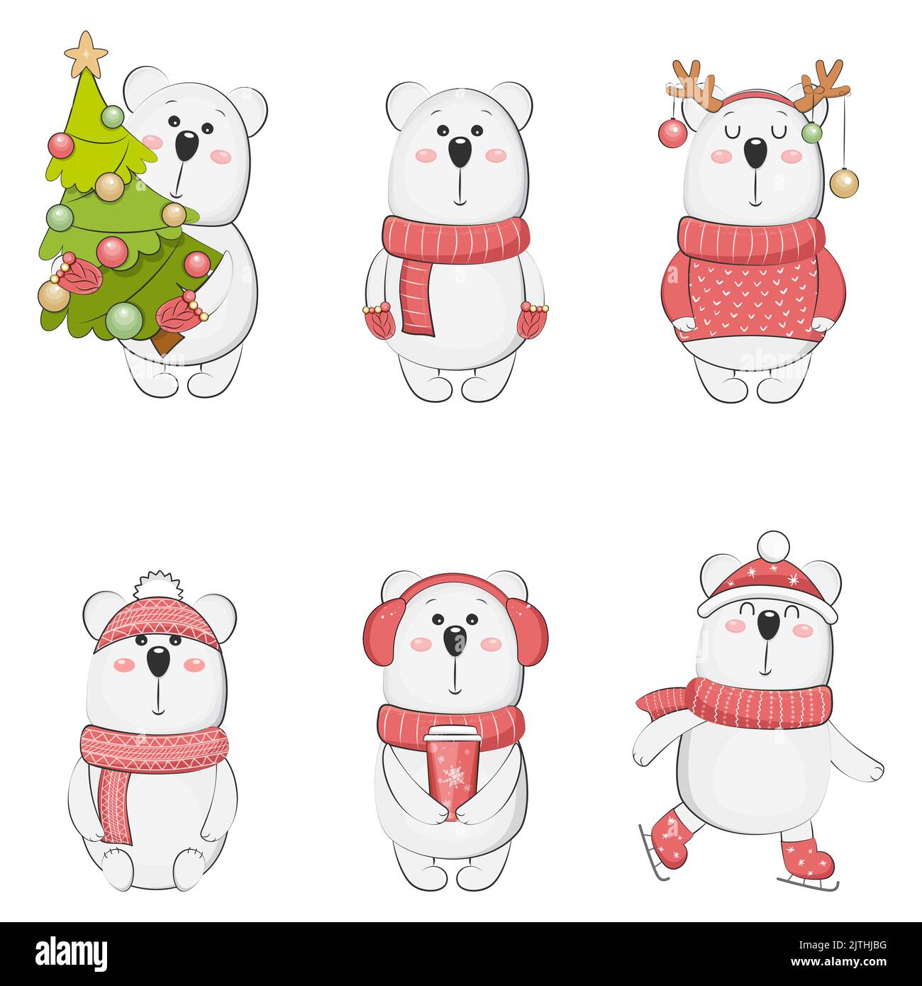 Cute polar bears collection. Christmas holiday. Vector illustration ...