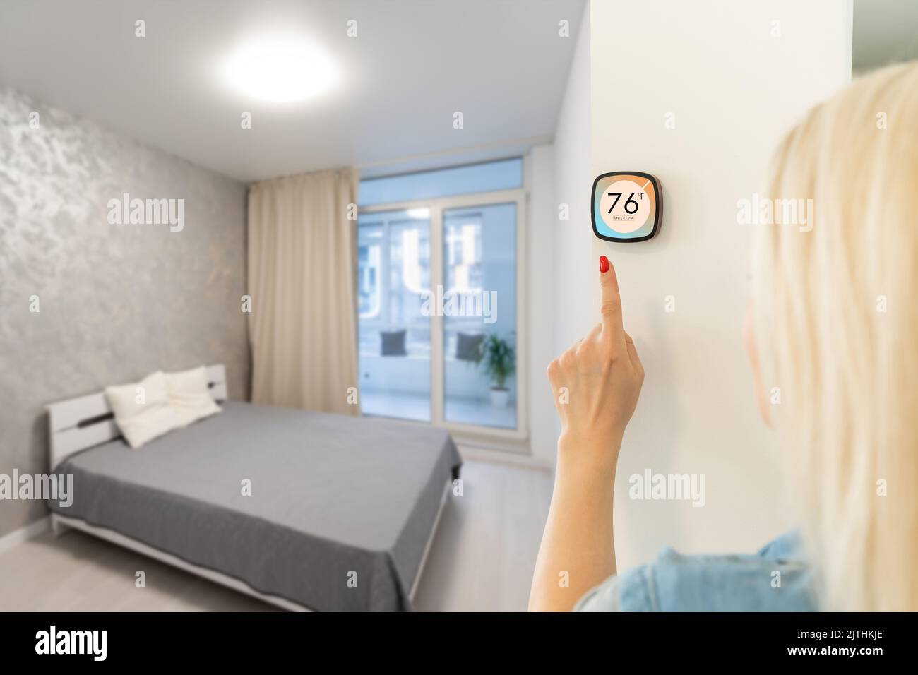 Thermostat smart home domotic control panel on wall for winter house ...