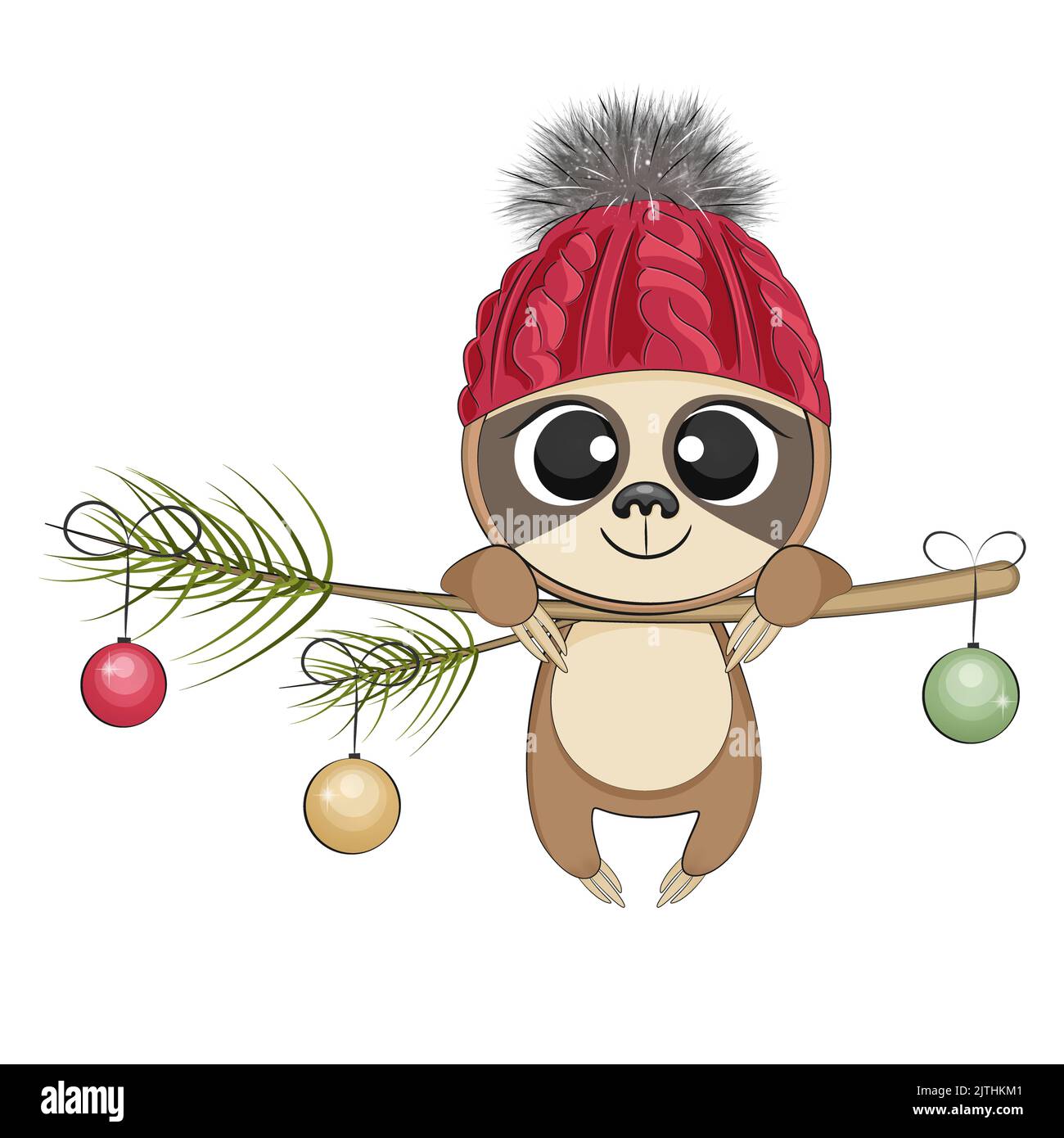Cute christmas sloth. Winter holidays high quality illustration Stock ...